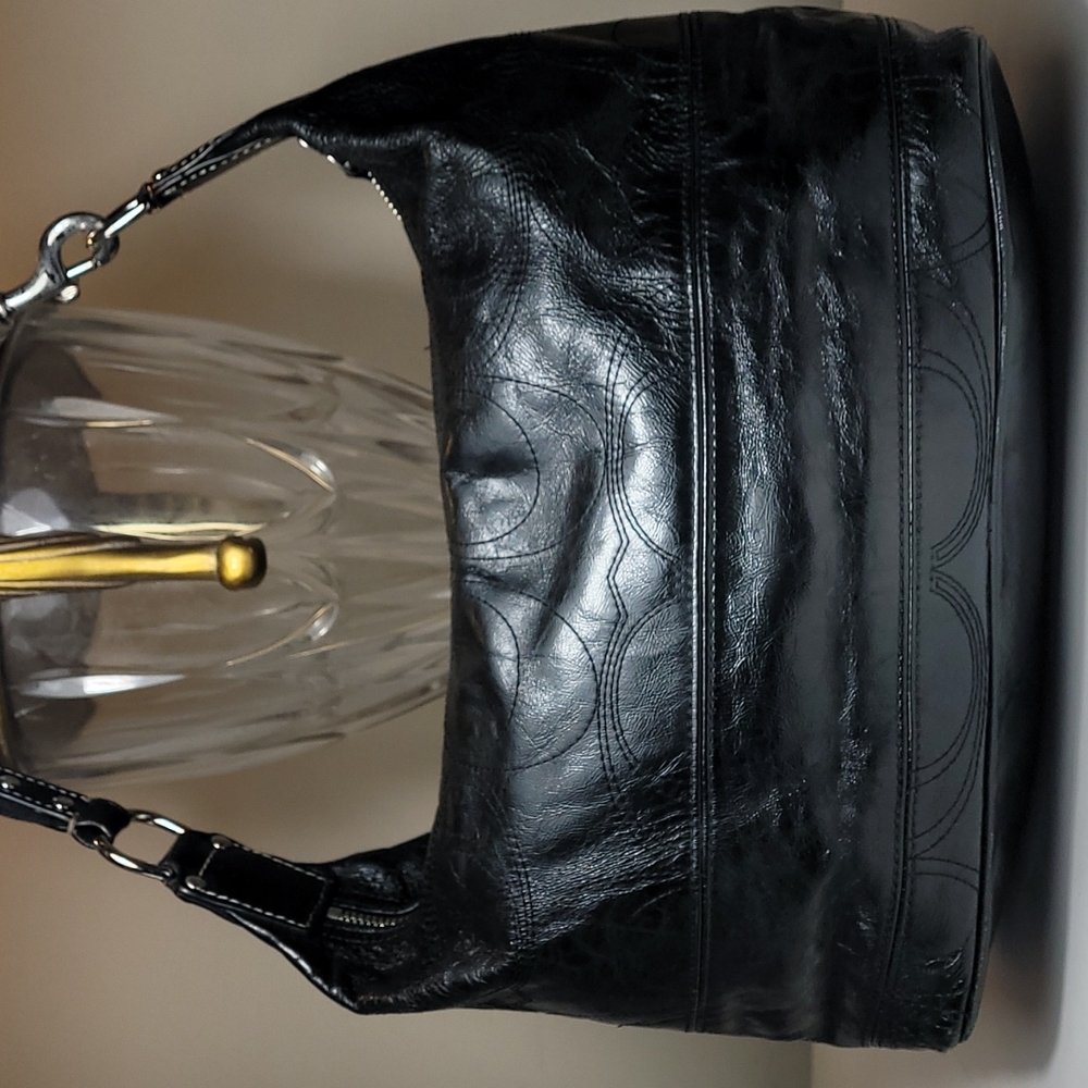 Coach Signature Stitch Black Leather Large Hobo Handb… - Gem